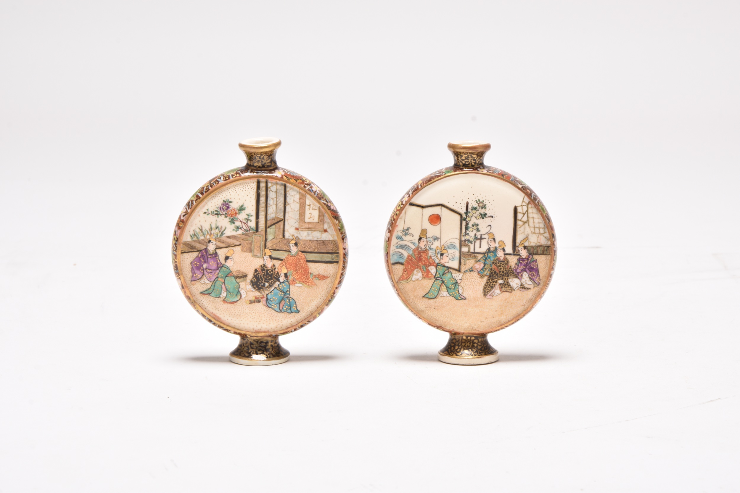 Lot 173 - A pair of small Japanese Satsuma moon flasks
