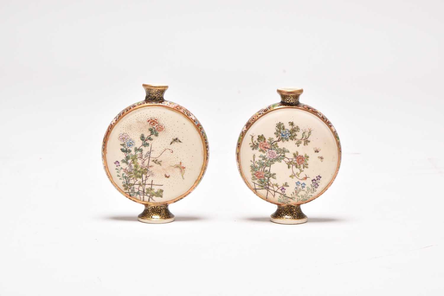 Lot 173 - A pair of small Japanese Satsuma moon flasks
