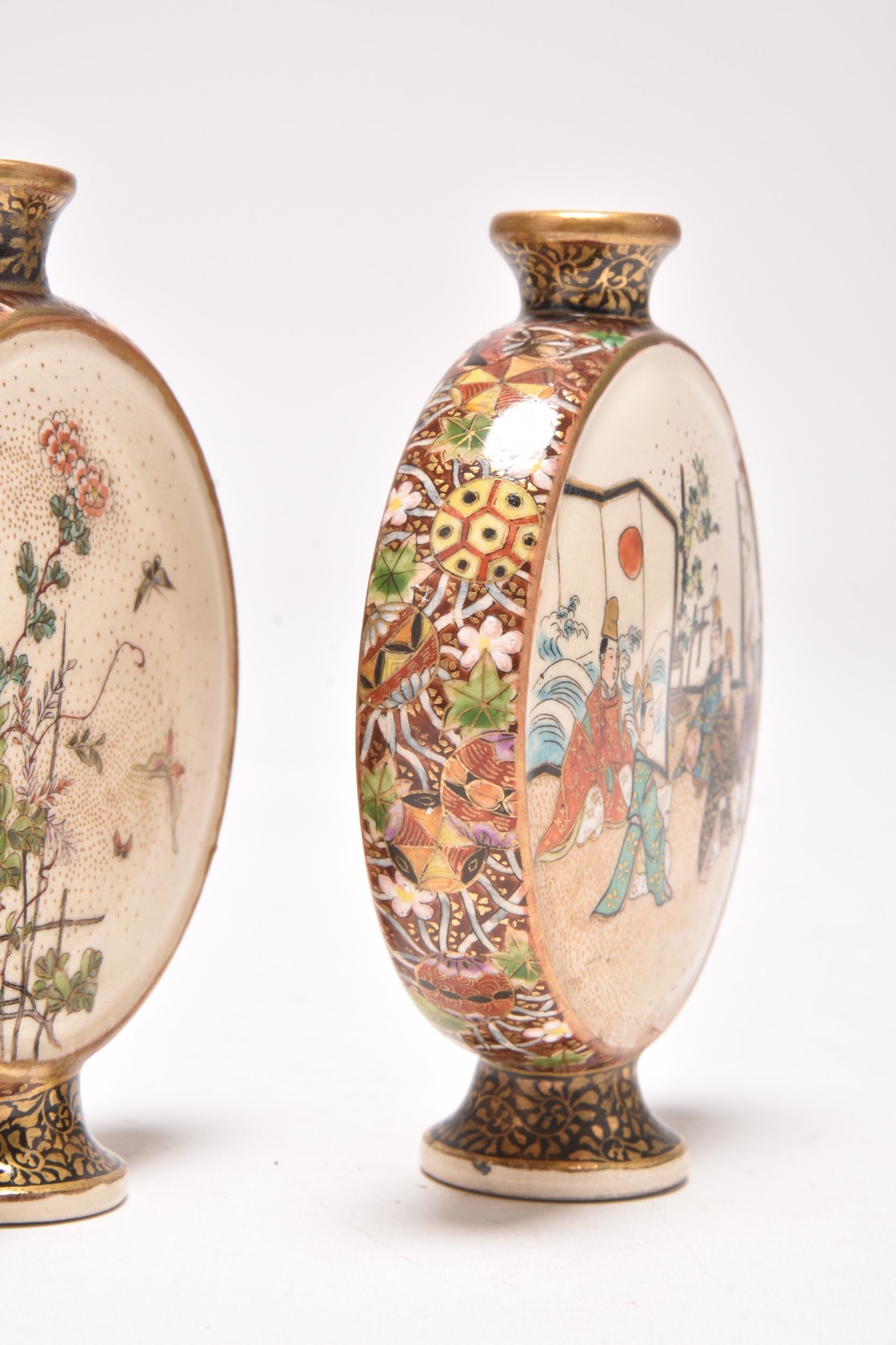 Lot 173 - A pair of small Japanese Satsuma moon flasks